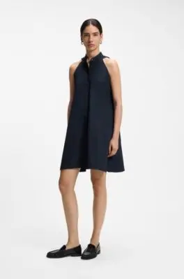 BOSS Sleeveless Cotton Poplin Relaxed Fit Dress With Stand Collar