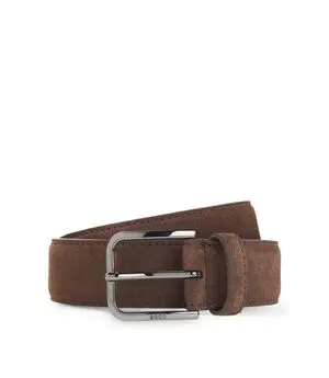 BOSS Leather Business Belt With Polished Gunmetal Buckle - Dark Brown