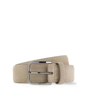 BOSS Leather Belt With Polished Gunmetal Buckle - Beige