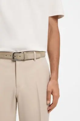 BOSS Leather Belt With Polished Gunmetal Buckle - Beige