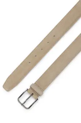 BOSS Leather Belt With Polished Gunmetal Buckle - Beige