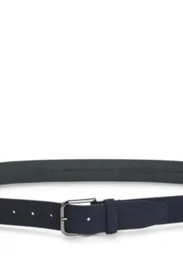 BOSS Leather Business Belt With Polished Gunmetal Buckle - Dark Blue