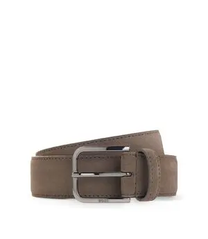 BOSS Leather Business Belt With Gunmetal Buckle - Khaki