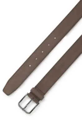 BOSS Leather Business Belt With Gunmetal Buckle - Khaki