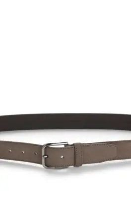 BOSS Leather Business Belt With Gunmetal Buckle - Khaki