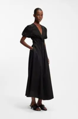 Hugo Maxi Dress With Twist Front And Balloon Sleeves