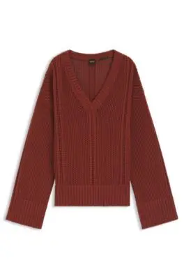 BOSS Cotton Mesh Structure Sweater With Contrast Lacing