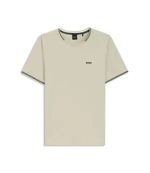 BOSS Stretch-cotton T-shirt With Stripes And Logo - Light Beige