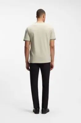 BOSS Stretch-cotton T-shirt With Stripes And Logo - Light Beige