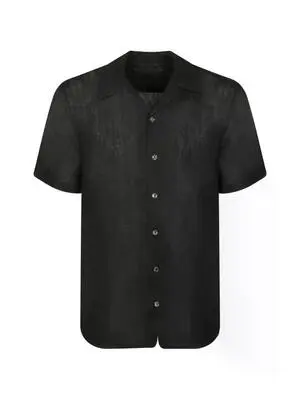 120% Lino Short-sleeved Camp-collar Shirt - Black