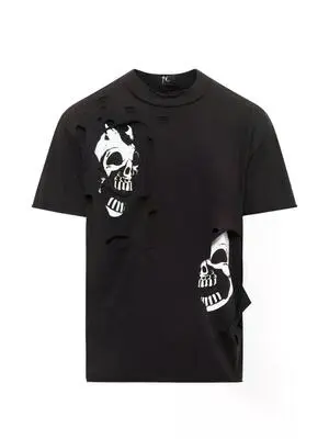 THUG CLUB Dead Inside Distressed Skull-print T-shirt - Black