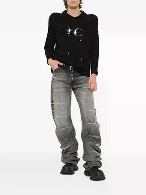 THUG CLUB Bulk Shoulder Waffle-knit Hoodie - Black
