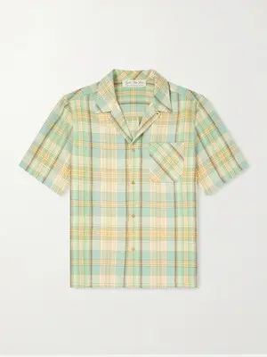 GOD'S TRUE CASHMERE Convertible-collar Checked Linen Shirt