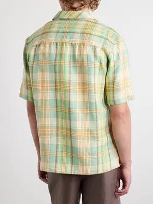 GOD'S TRUE CASHMERE Convertible-collar Checked Linen Shirt