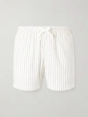 DRAKE'S Striped Cotton And Linen-blend Drawstring Shorts