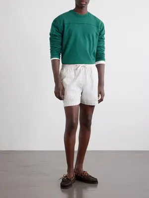 DRAKE'S Striped Cotton And Linen-blend Drawstring Shorts
