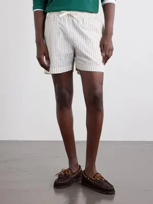DRAKE'S Striped Cotton And Linen-blend Drawstring Shorts