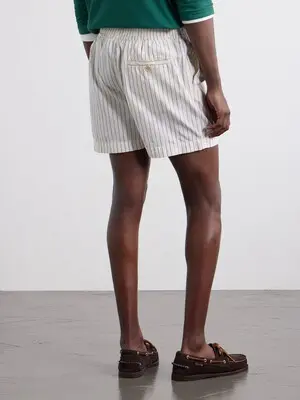 DRAKE'S Striped Cotton And Linen-blend Drawstring Shorts