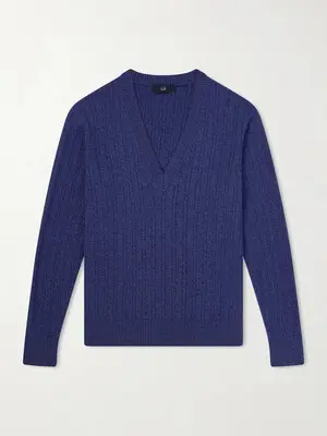 Dunhill Ribbed Cashmere V-neck Sweater