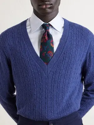 Dunhill Ribbed Cashmere V-neck Sweater