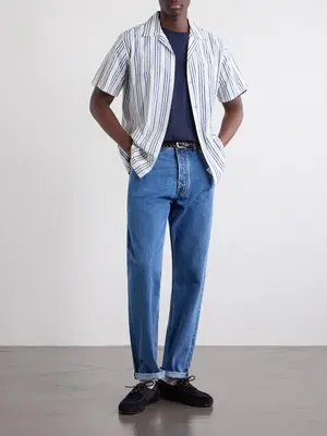 DRAKE'S Camp-collar Striped Cotton-poplin Shirt