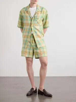 GOD'S TRUE CASHMERE Straight-leg Checked Linen Shorts