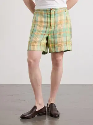 GOD'S TRUE CASHMERE Straight-leg Checked Linen Shorts