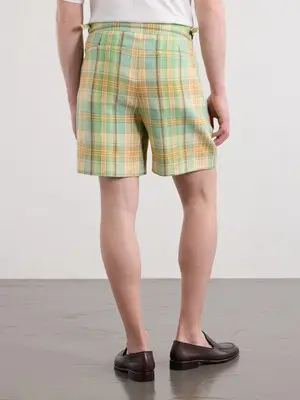 GOD'S TRUE CASHMERE Straight-leg Checked Linen Shorts