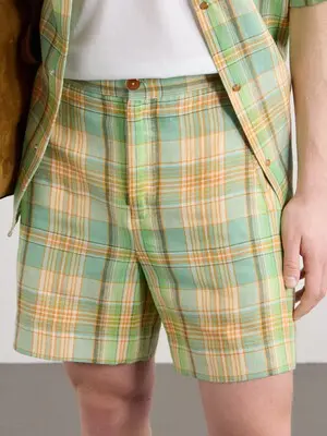 GOD'S TRUE CASHMERE Straight-leg Checked Linen Shorts