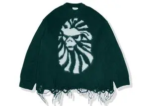 A BATHING APE Black Logo Distressed Knit Sweater - Green