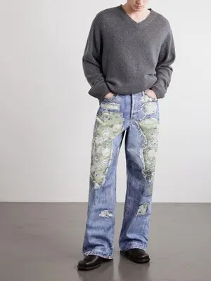 Acne Studios Rose-printed Wide-leg Cotton Jeans