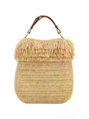 Saint Laurent Roady Raffia Fringed Tote Bag