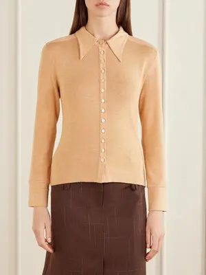 Tory Burch Silk-blend Polo Shirt - Neutrals