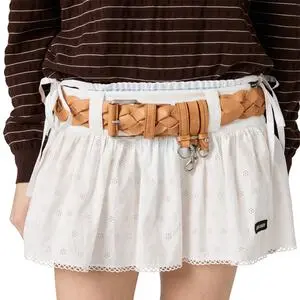 Miu Miu Slubbed Poplin And Eyelet Lace Mini Skirt