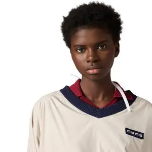 Miu Miu Technical Pongé Sweatshirt With Jacquard Logo
