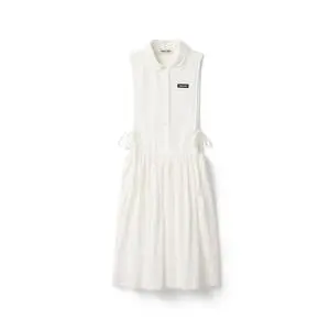 Miu Miu Sleeveless Poplin Dress With Double Embroidered Collar - White
