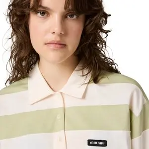 Miu Miu Striped Long Sleeve Polo Shirt - Pale Rose/agave