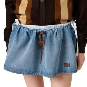 Miu Miu Washed Denim Miniskirt With Drawstring Waist
