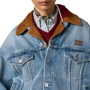 Miu Miu Washed Denim And Suede Blouson Jacket
