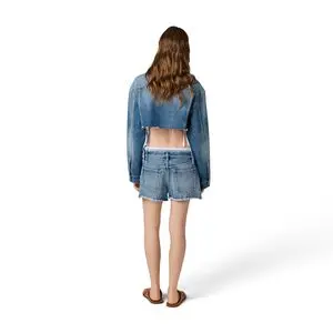 Miu Miu Cropped Washed Denim Jacket - Navy