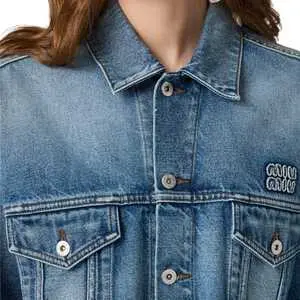 Miu Miu Cropped Washed Denim Jacket - Navy
