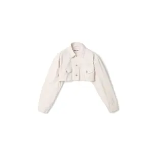Miu Miu Cropped Denim Jacket With Embroidered Logo - White