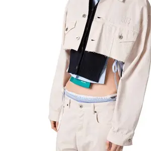 Miu Miu Cropped Denim Jacket With Embroidered Logo - White