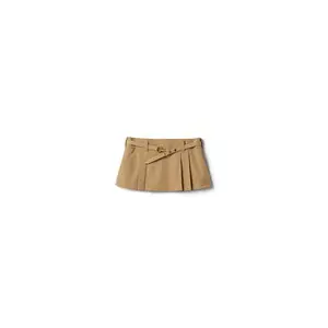 Miu Miu Pleated Poplin Miniskirt With Leather Belt