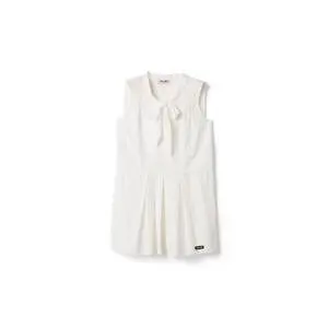 Miu Miu Slubbed Poplin Sleeveless Dress With Bow Detail