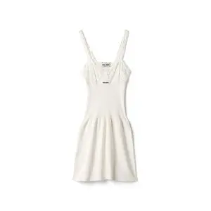Miu Miu Ribbed Knit And Lace Dress