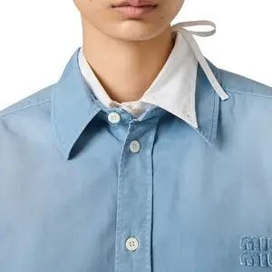 Miu Miu Oversized Washed Twill Shirt With Embroidered Logo