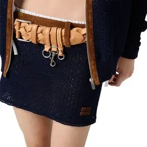 Miu Miu Crochet And Suede Miniskirt - Navy