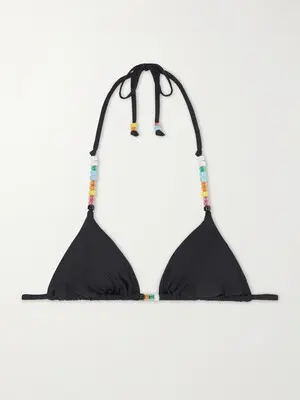 Staud Lido Embellished Triangle Bikini Top - Black
