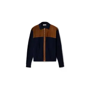 Miu Miu Crochet And Suede Cardigan - Navy